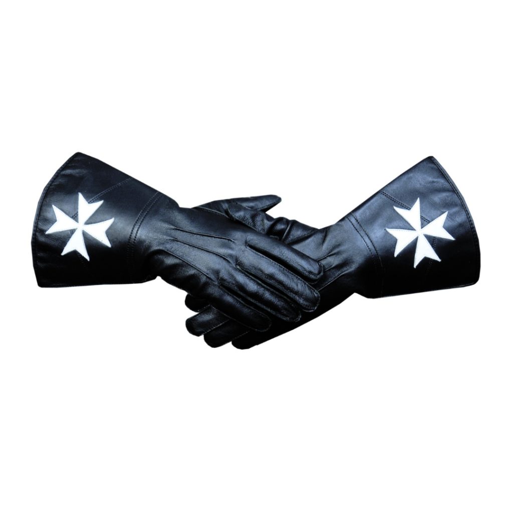 Knights Templar Black Leather Gauntlets - Regalia Store UK